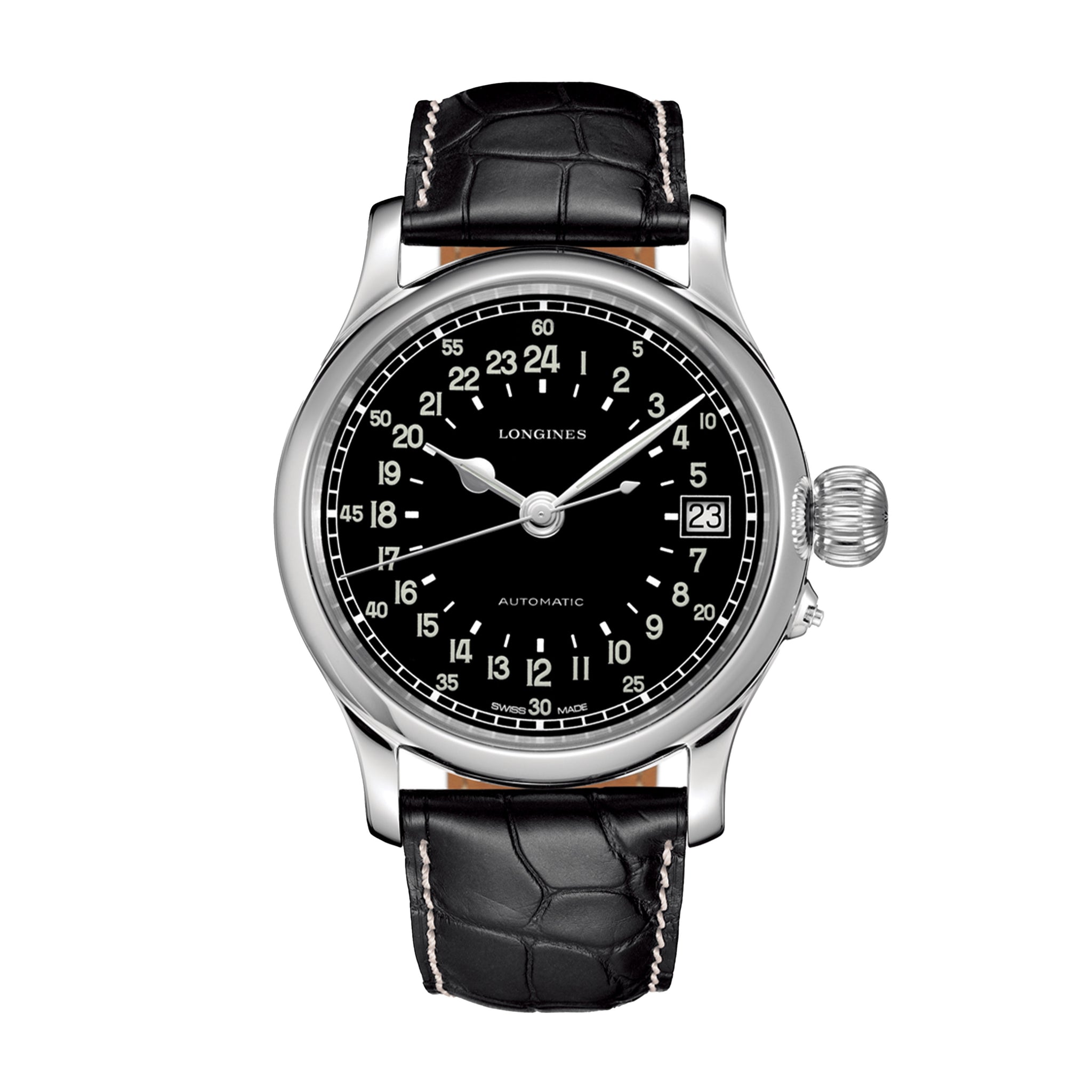 Longines Twenty-Four Hours Watch, 47.5mm Black Dial, L2.751.4.53.4 | Burdeen's Jewelry