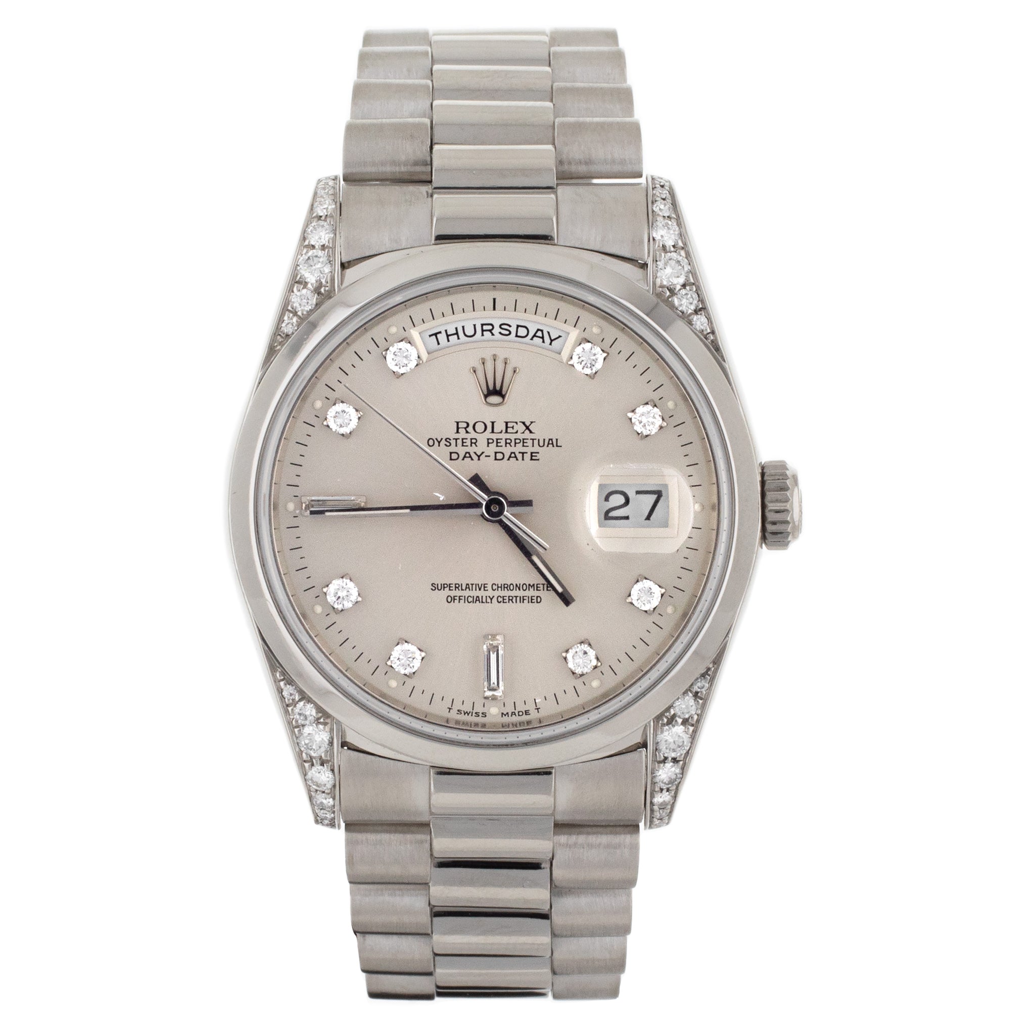 Rolex Day-Date 36 Platinum Factory Diamond Markers and Lugs 36mm 18296