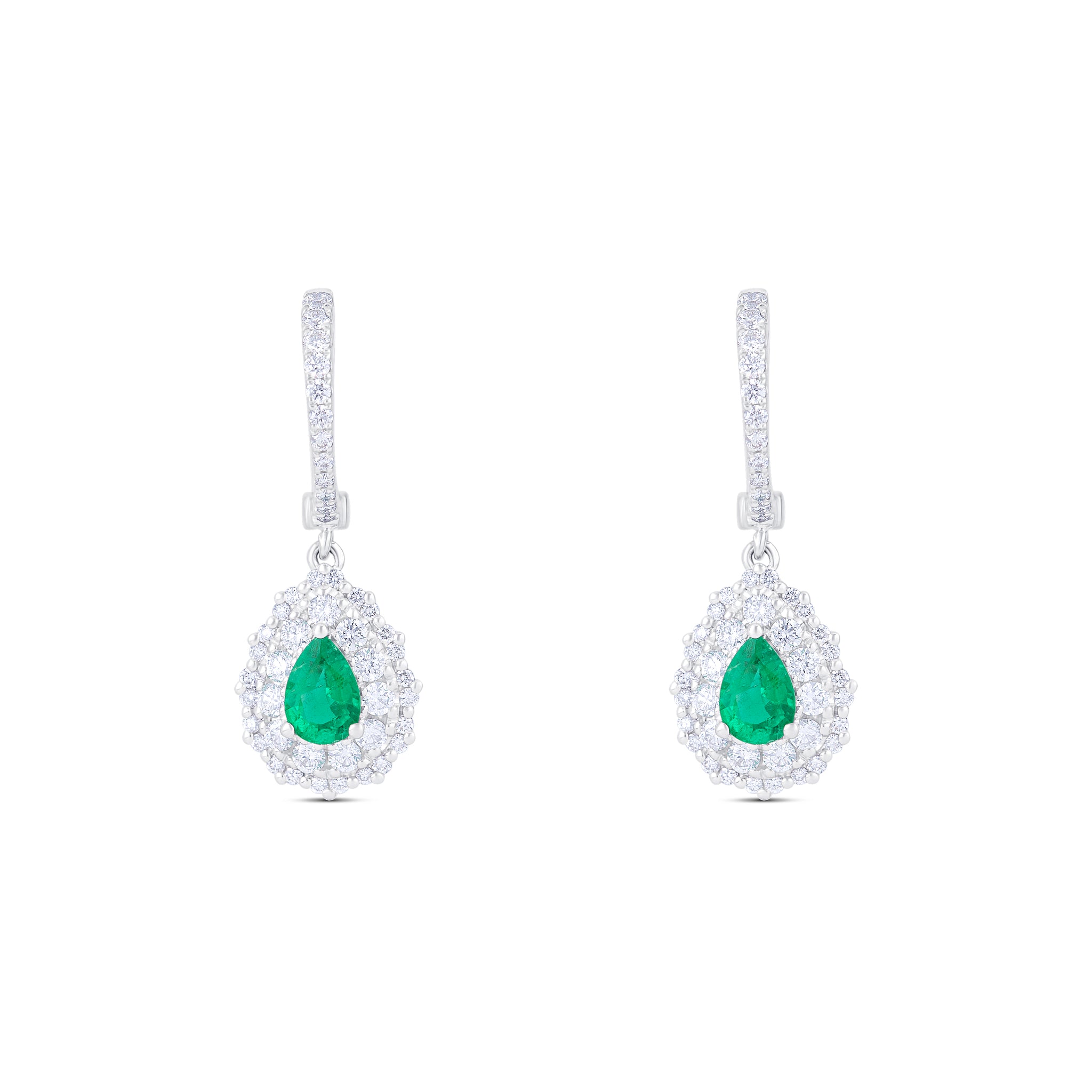 18K White Gold Pear Emerald and Multi Shape Diamond Drop Earrings ...