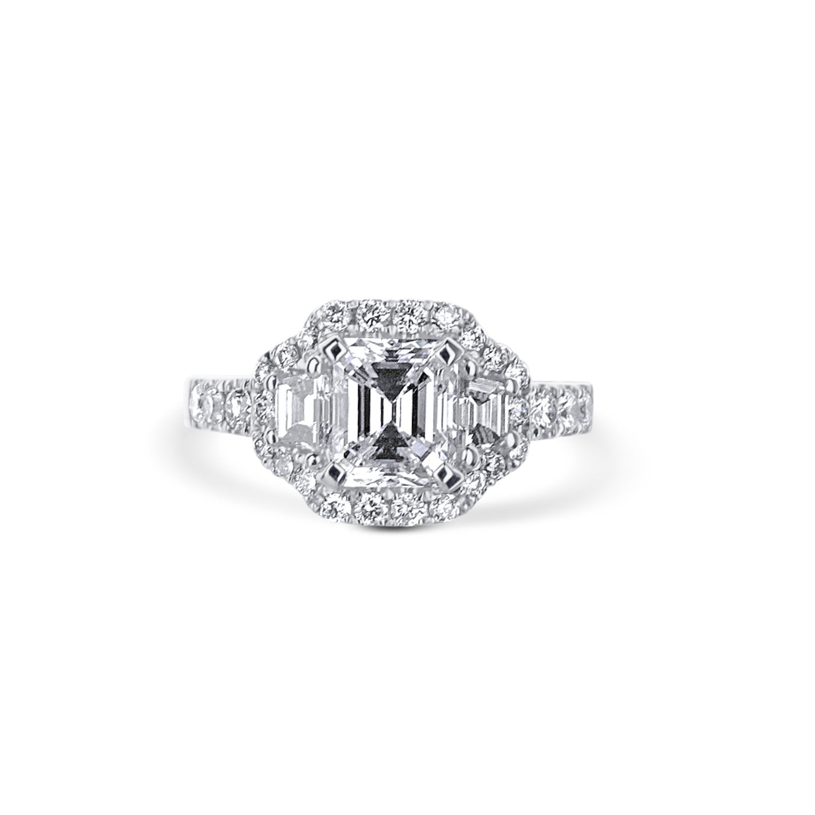 Remarkable Radiant Diamond With Trapezoid Side Stone Ring