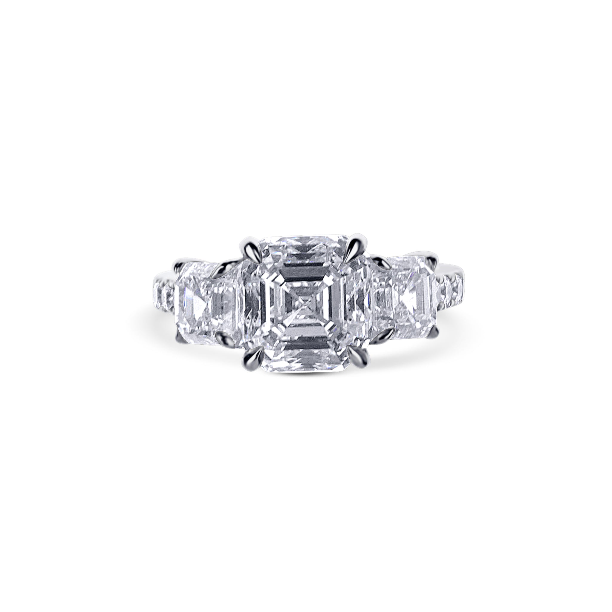 Platinum Three Stone Square Asscher Cut And 2 Accent Asscher Cut Diamo