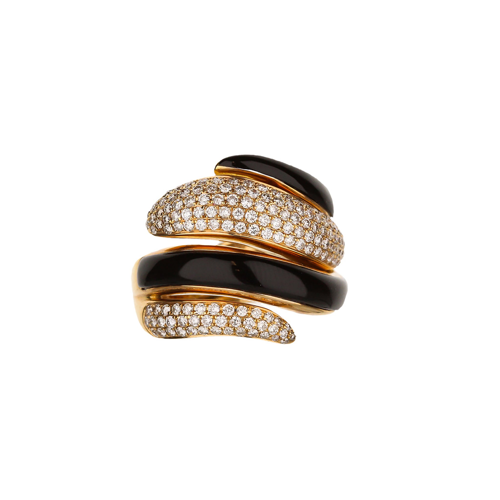 18K Rose Gold Round Diamond And Black Metal Wave Ring | Burdeen's Jewelry