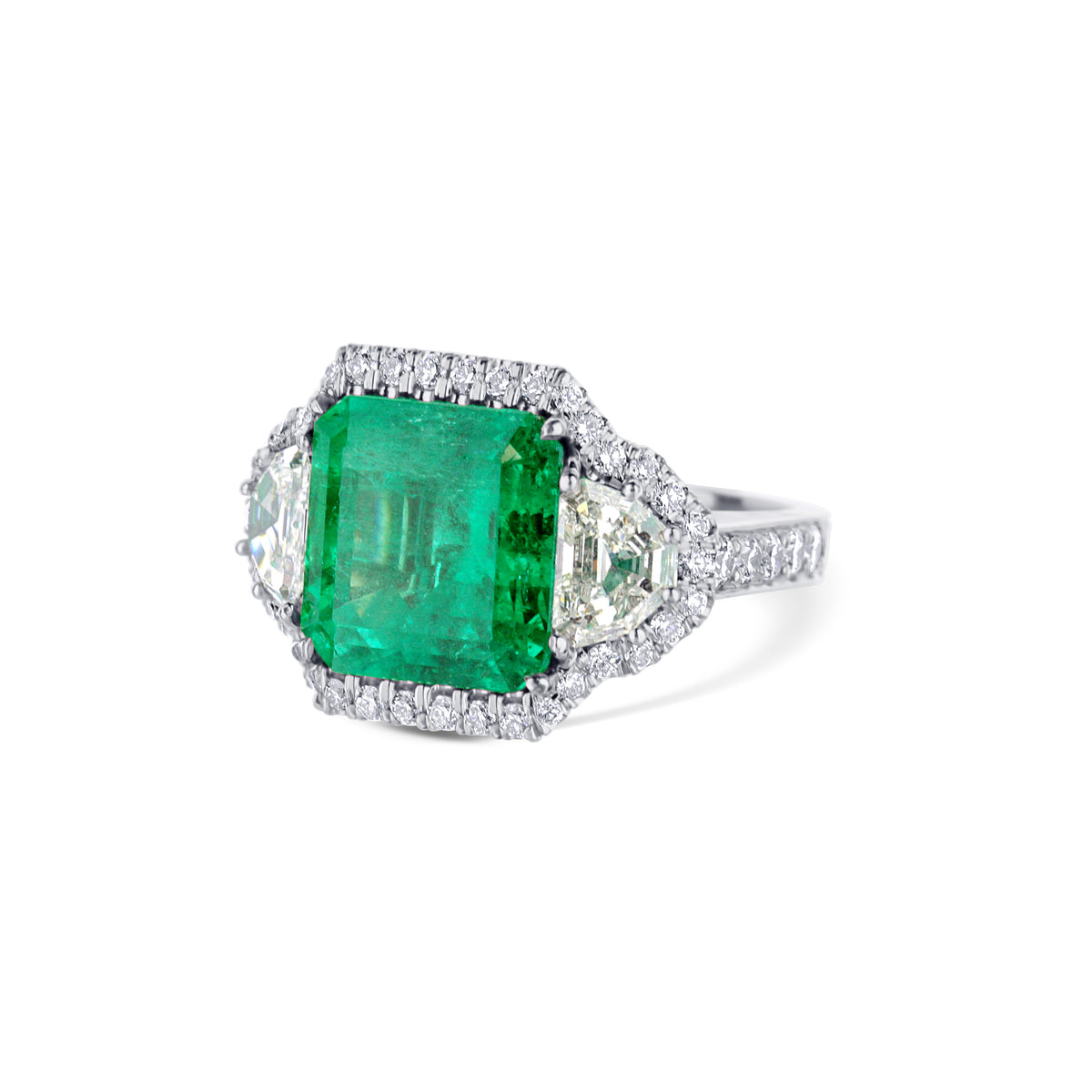 Platinum Emerald-Cut Emerald Engagement Ring With Hexagon-Cut Diamond