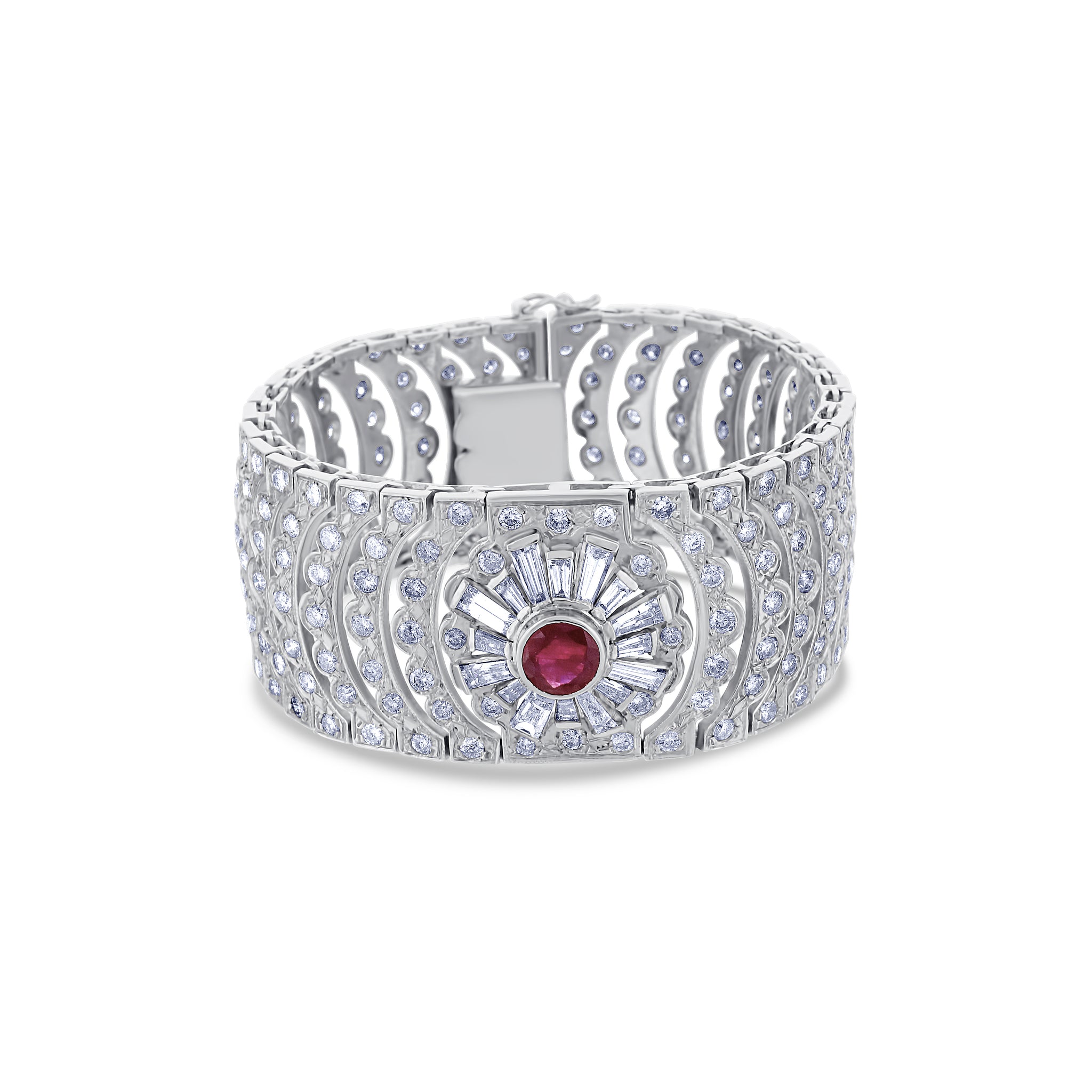 Art Deco Diamond And Burmese Ruby Cuff Bracelet | Burdeen's Jewelry